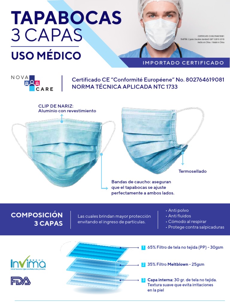 Tapabocas 3 Capas: Uso y Especificaciones | PDF | Materiales