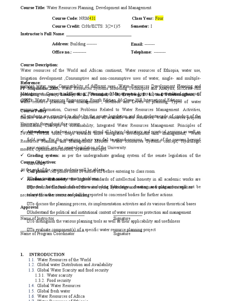Water Resources Planning Course Overview | PDF | Water Resources | Water