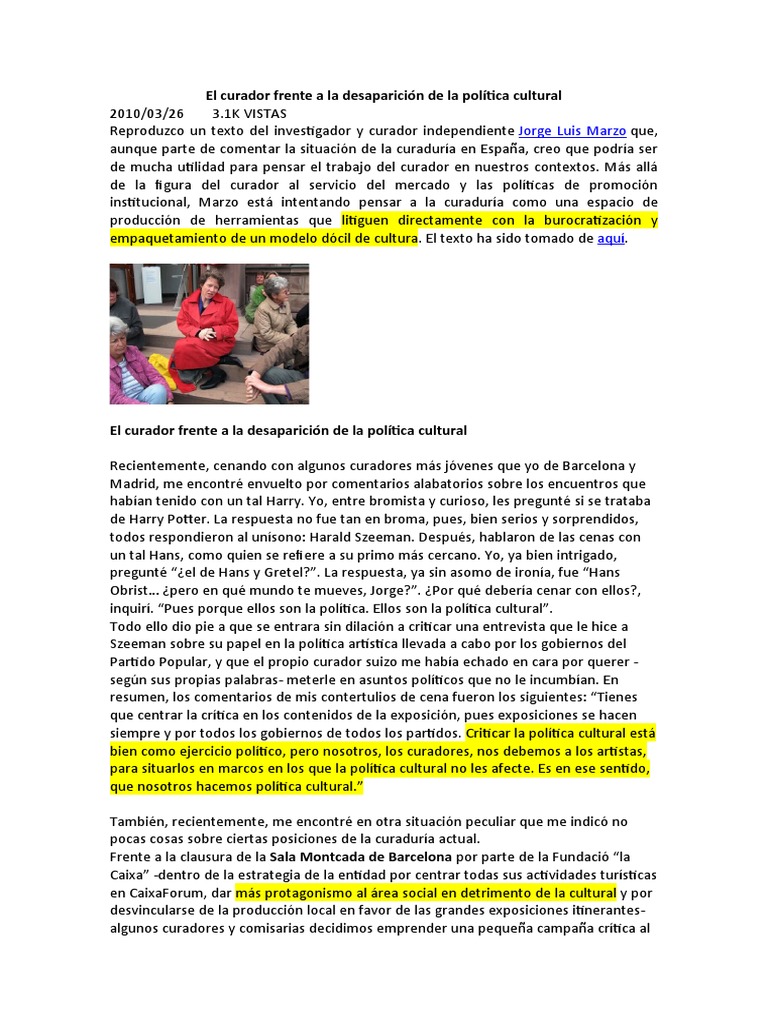 El Curador Frente A La Desaparición de La Política Cultural | PDF ...