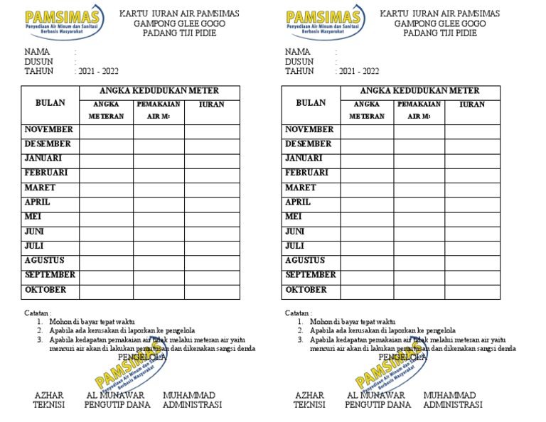 Kartu PDAM Pamsimas | PDF