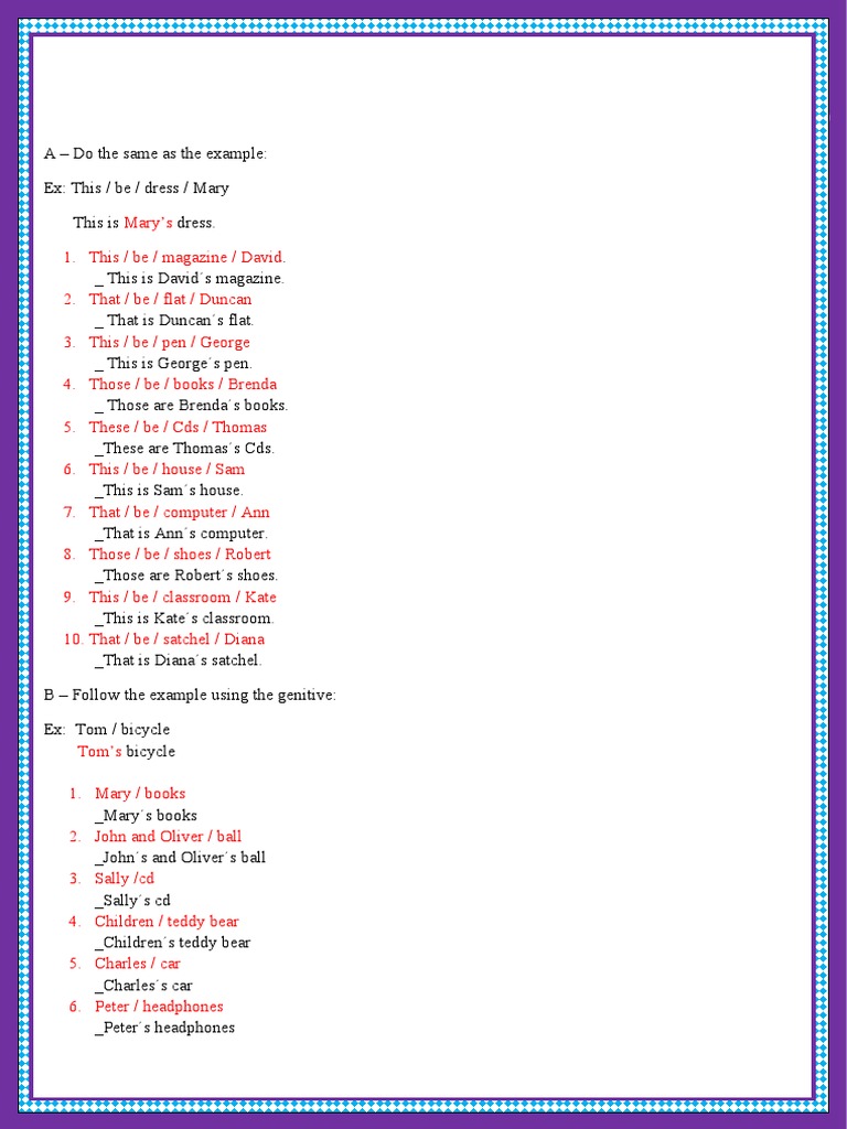Possessive Case Exercise 1 (Tarea) | PDF