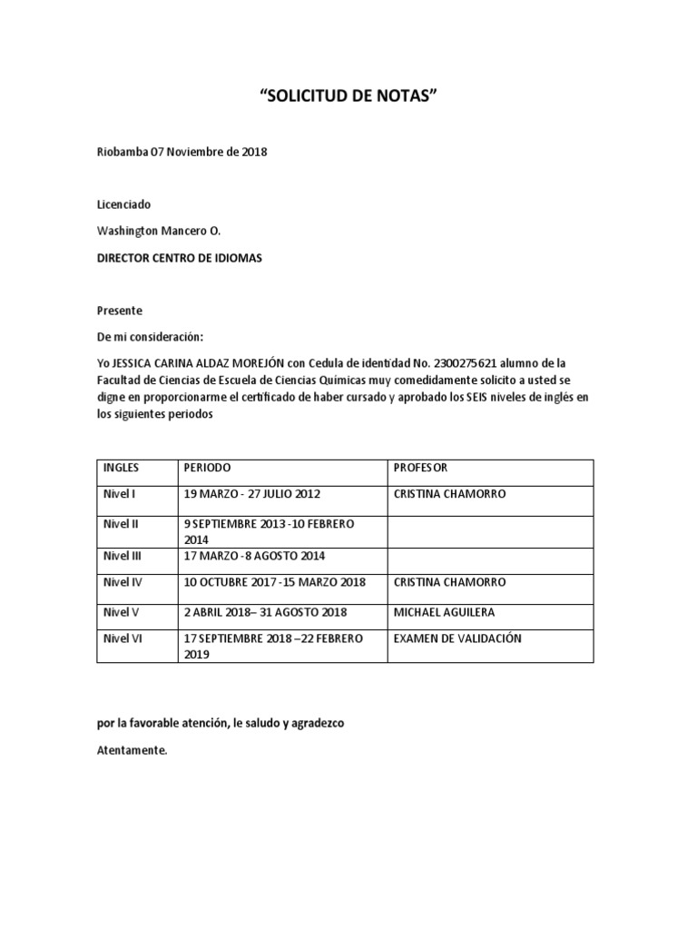 Solicitud de Notas 1 | PDF