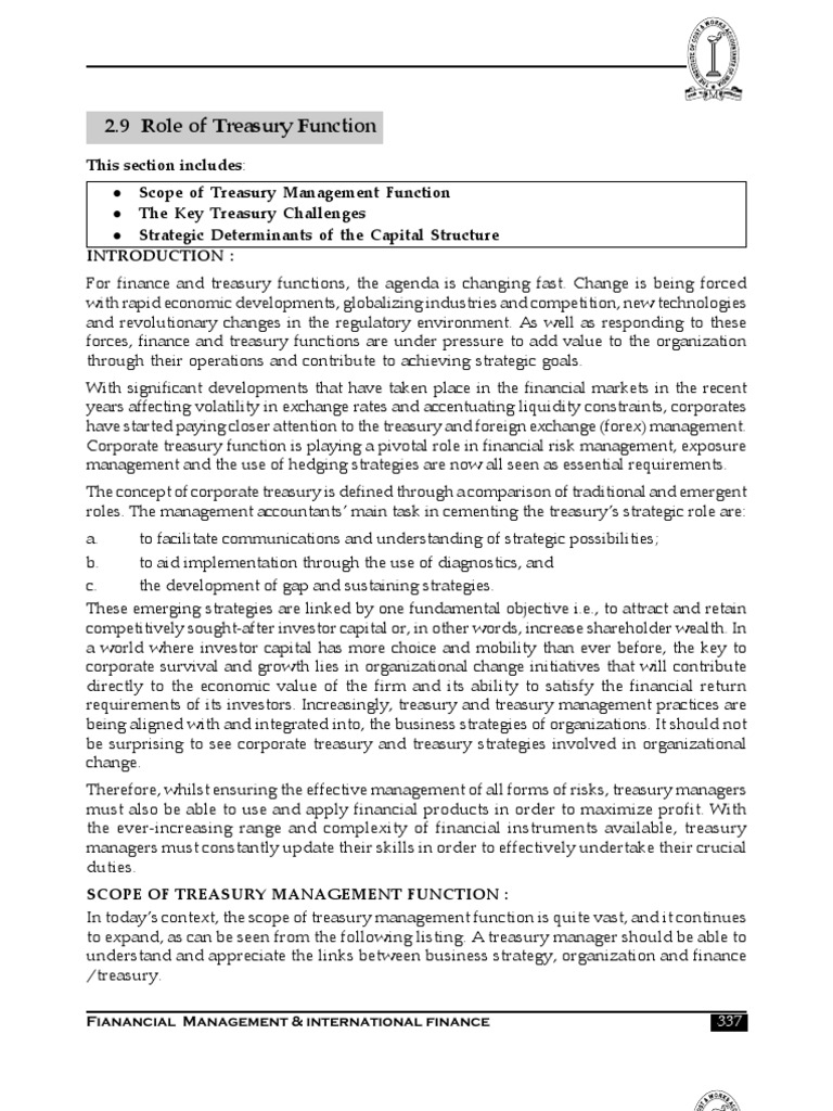 Role of Treasury Functions | PDF