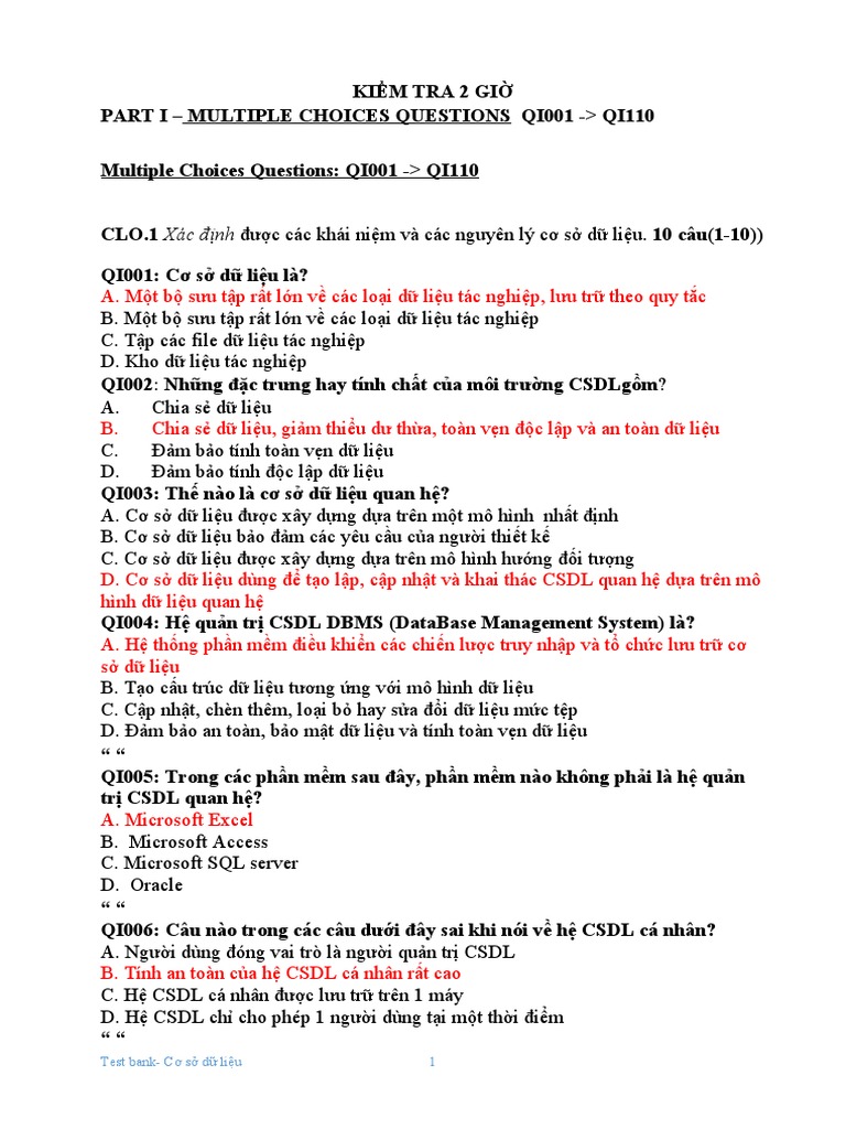 Tai Lieu On Thi CSDL | PDF