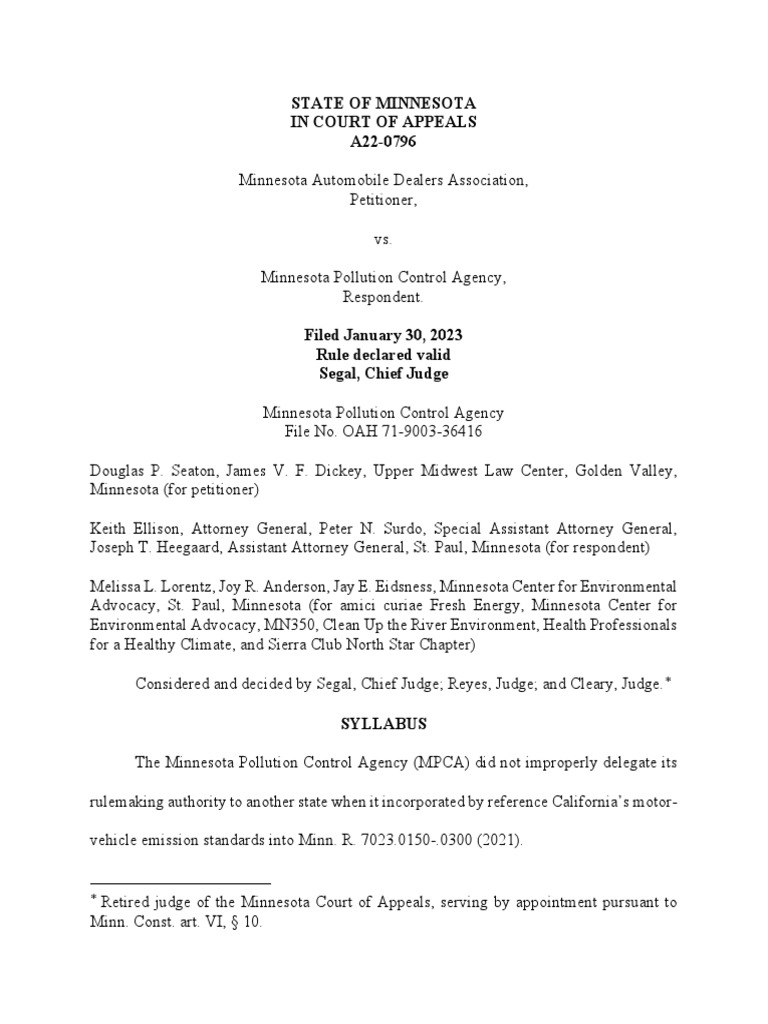 Minnesota Clean Car Rule Validity Ruling | PDF | Finance & Money ...