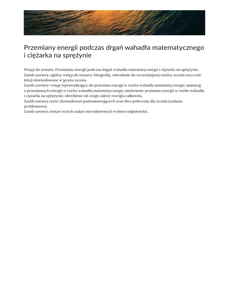Przemiany Energii Podczas Drgan | PDF