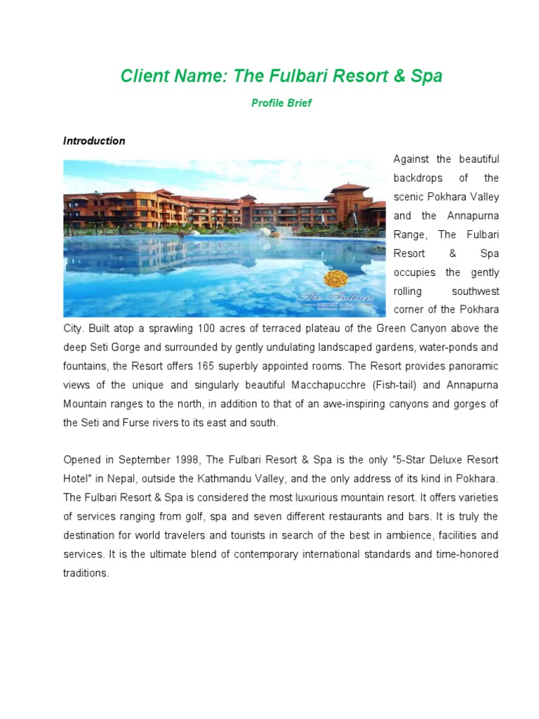 The Fulbari Resort Profile | PDF | Resort