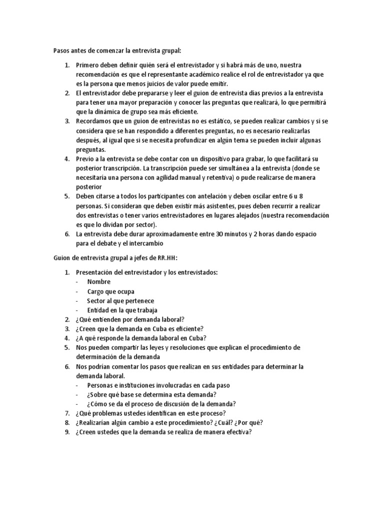 Guion de Entrevista Grupal | PDF