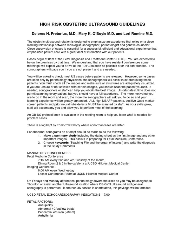 2008 High Risk Ob Us Guidelines | Congenital Disorder | Medical Ultrasound