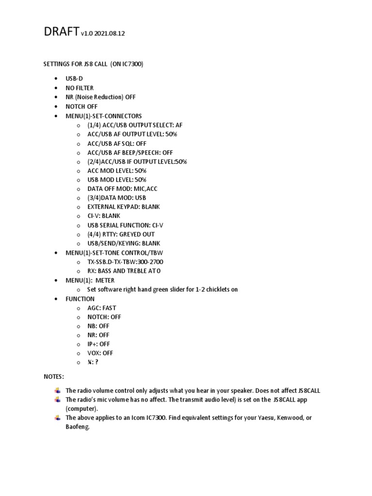 JS8Call Settings for IC7300 | PDF | Technology & Engineering