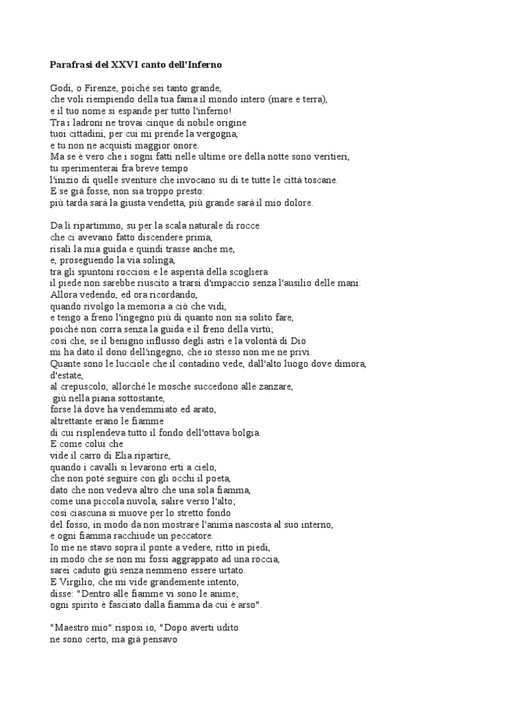 Parafrasi Del XXVI Canto Dell'Inferno | PDF