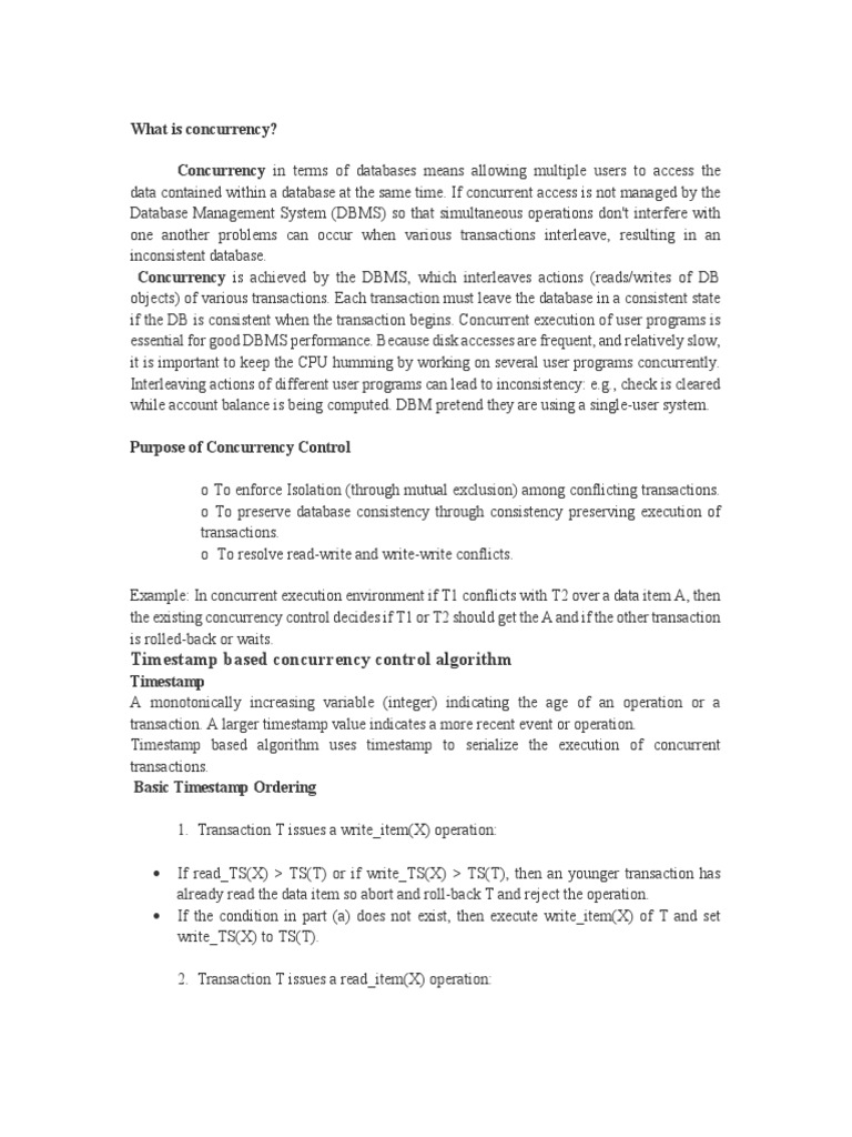 Concurrency Control Protocols Except Lock Based Pdf Database Transaction Information