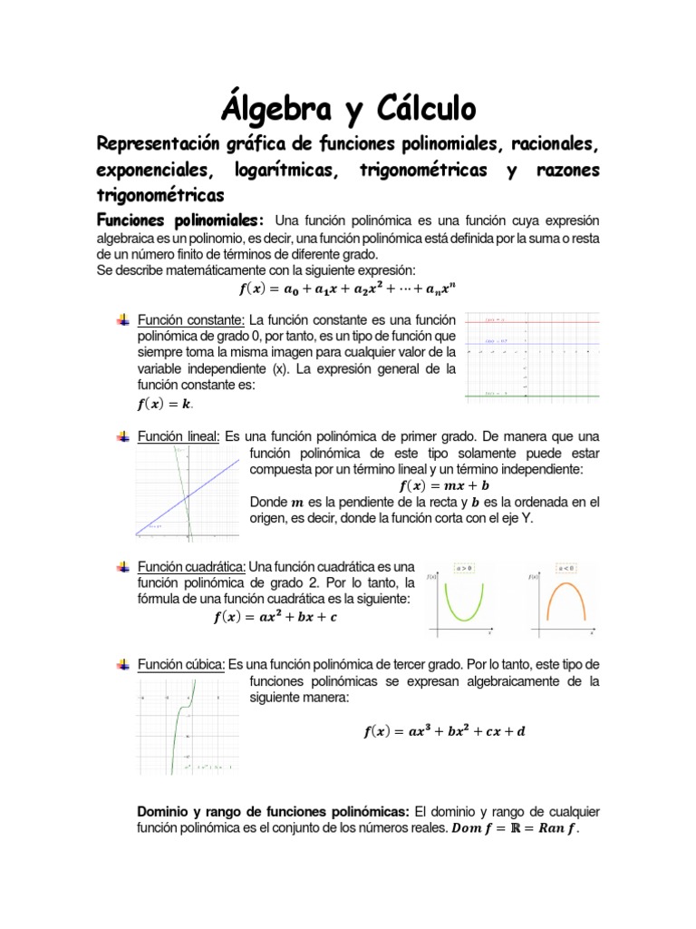 Álgebra y Cálculo (Representacion de Funciones) | PDF | Funciones trigonométricas | Trigonometría