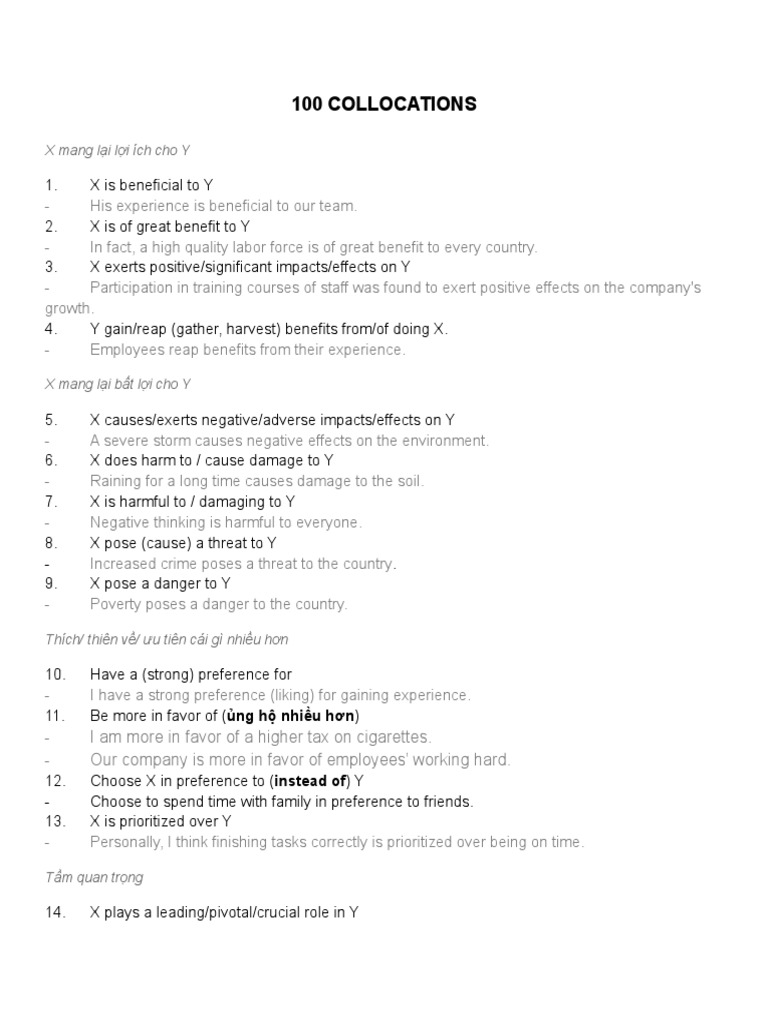 Key Collocations Related to Benefits, Impacts, Preferences, and Importance | PDF | Verb | Adjective