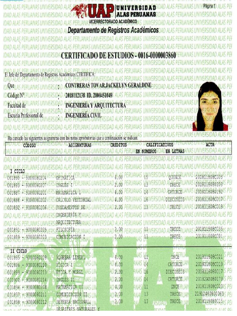 Certificado de Estudios Uap (Universidad Alas Peruanas) | PDF