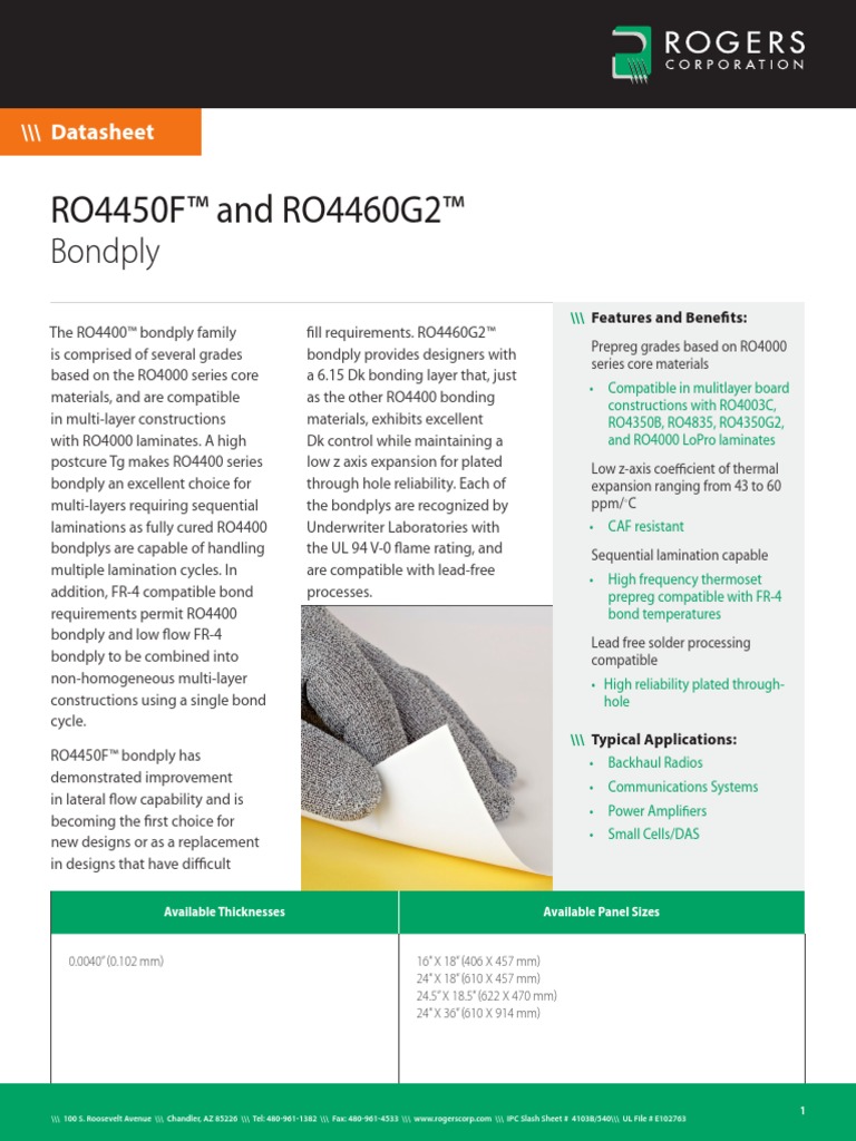 RO4400 Series Bondply Data Sheet - RO4450F and RO4460G2 Bondply | PDF | Lamination | Electricity