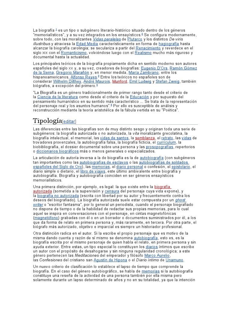 Tipos y evolución de la biografía | PDF | Biografía