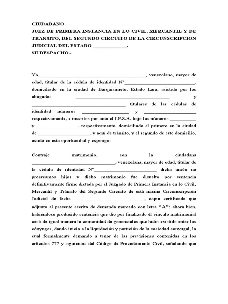 Partición (Comunidad Conyugal) | PDF | Propiedad de la comunidad