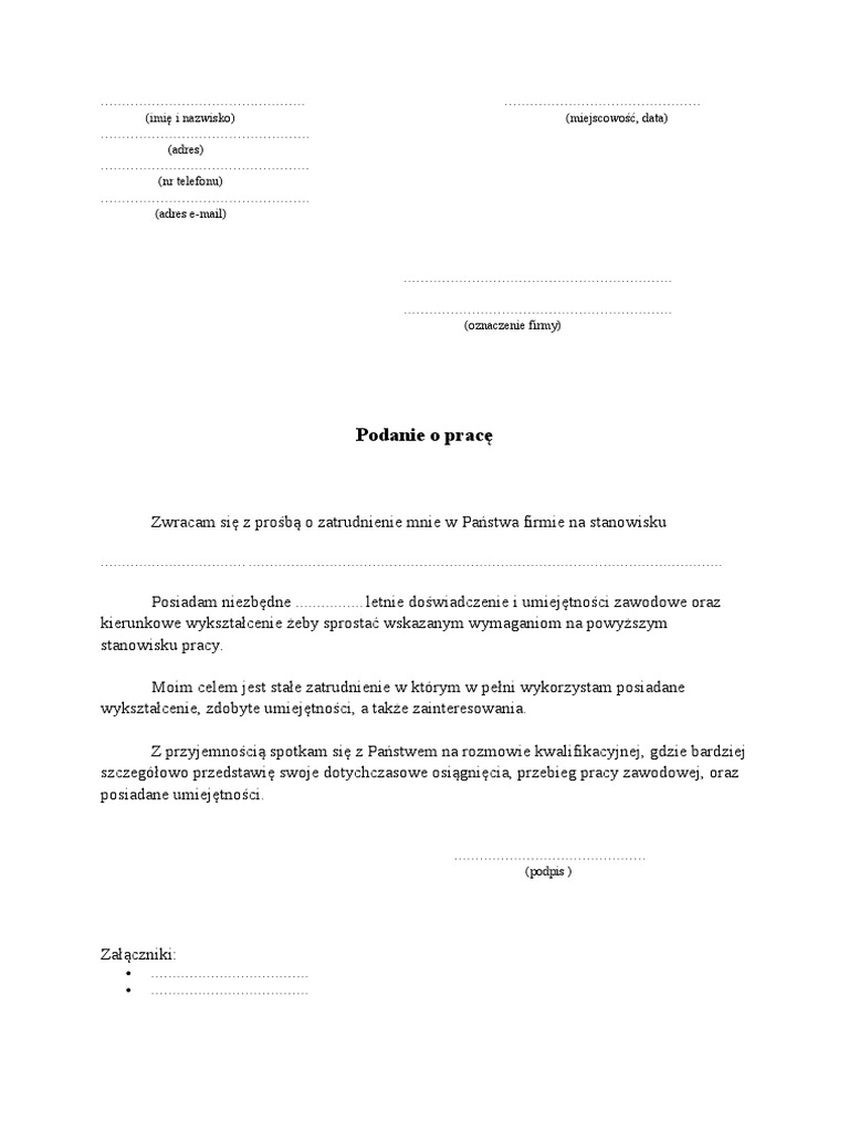 Podanie o Prace | PDF