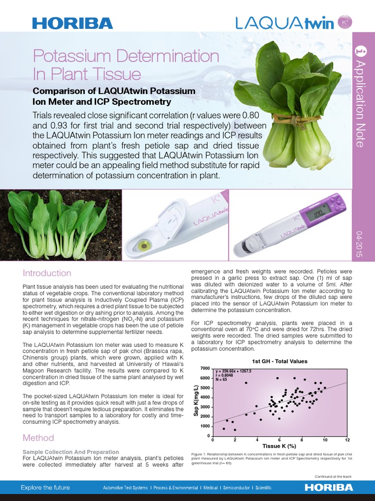 Application Note Potassium in Plant Tissue | PDF | Potassium | Chemistry