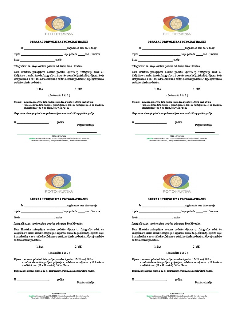 Obrazac privole_fotografiranje_OŠ.kontakt- 4-4 | PDF