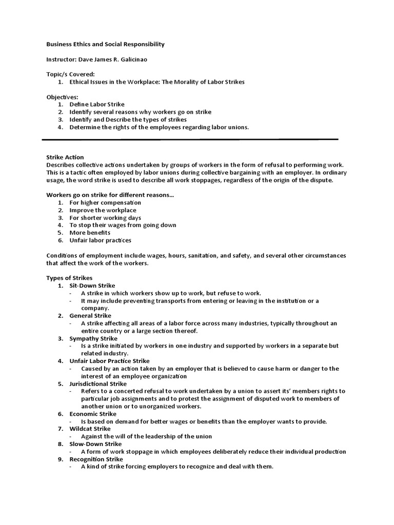 Types and Morality of Labor Strikes | PDF | Strike Action | Employment