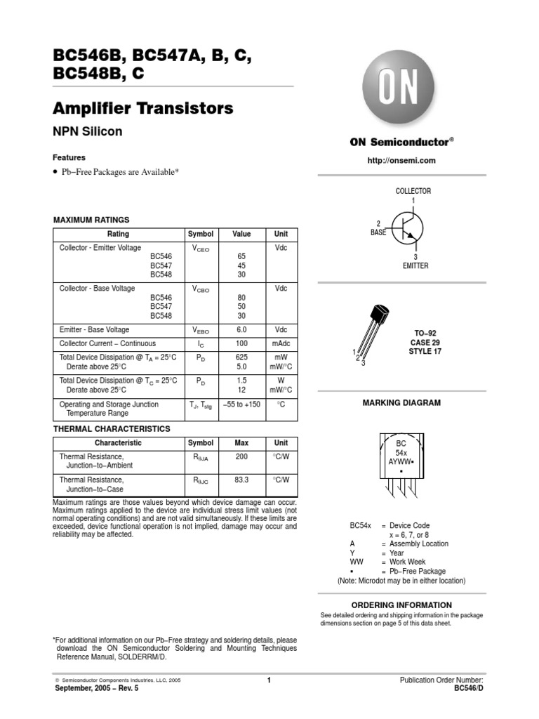 Datasheet bc546 bc547 bc548 | PDF | Bipolar Junction Transistor ...