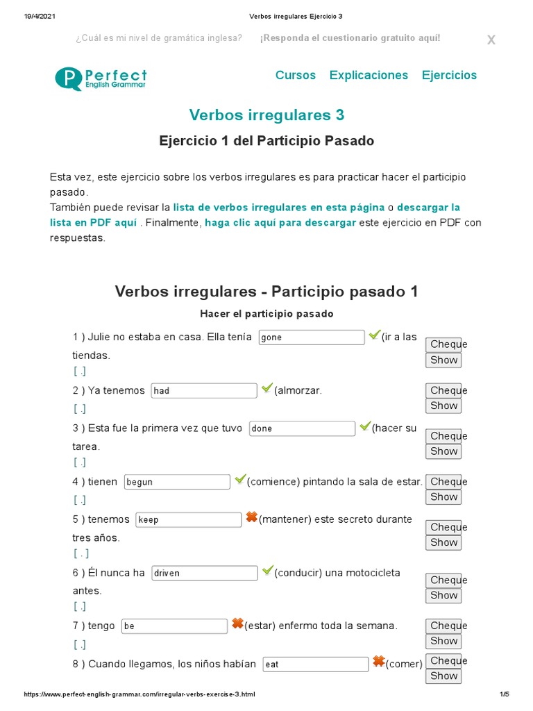 Verbos Irregulares Ejercicio 3 | PDF | Lingüística