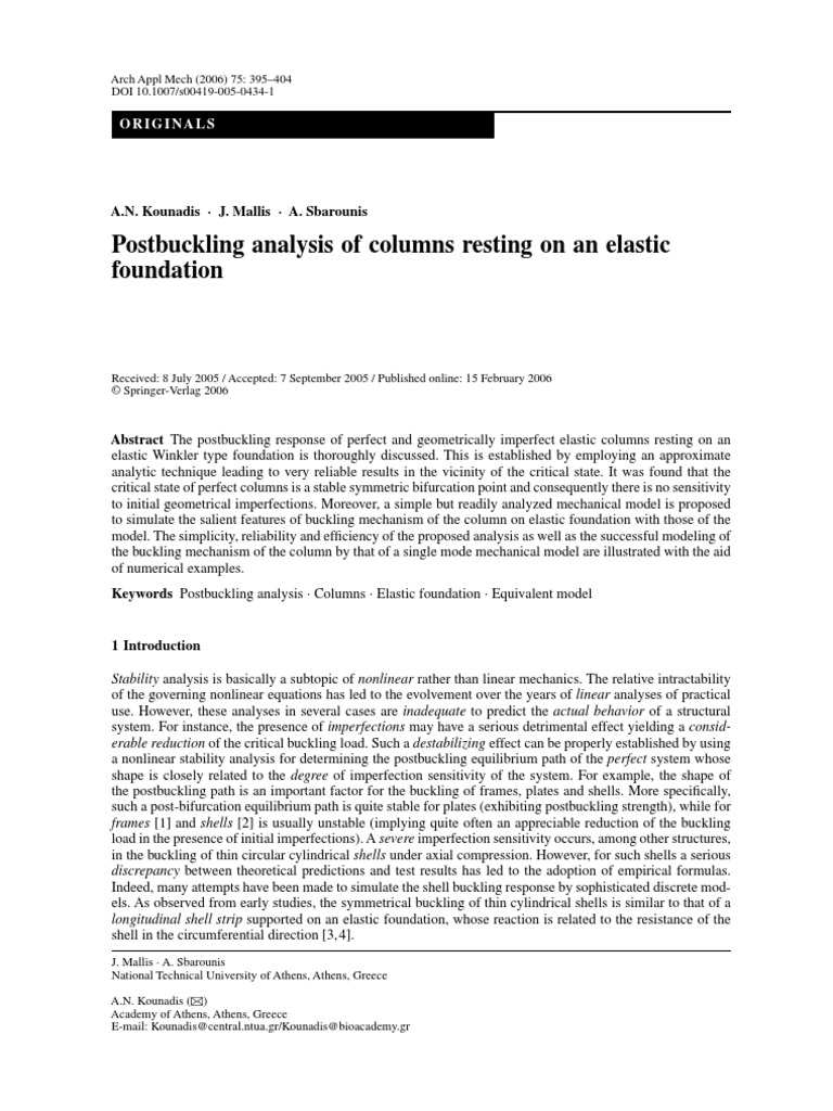 Postbuckling Analysis of Columns Resting On An Elastic Foundation | PDF ...