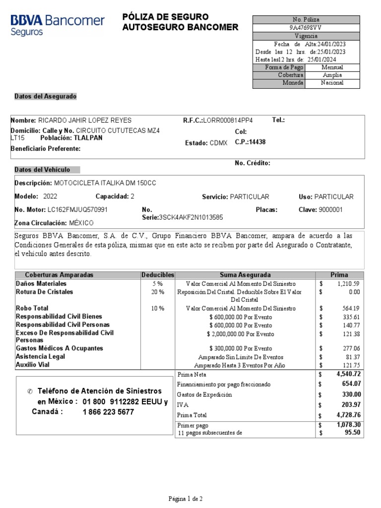Poliza Machote | PDF | Póliza de seguros | Seguro