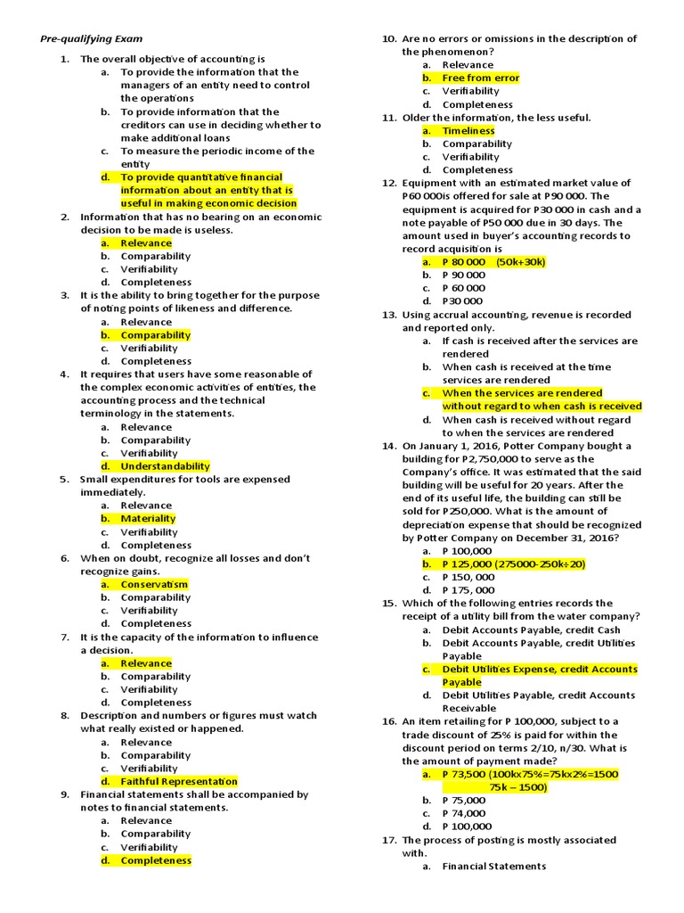 Pre Qualifying Exam Solution Manual | PDF | Debits And Credits | Deferral