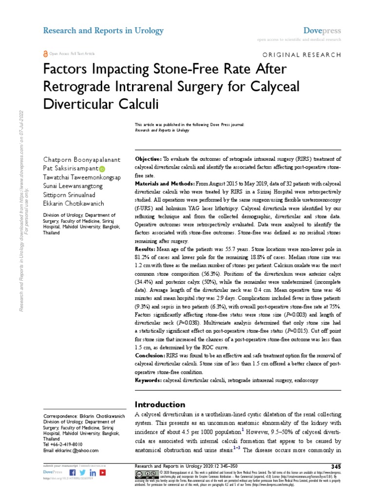 Rru 265959 Factors Impacting Stone Free Rate After Retrograde Intrarena | Download Free PDF ...