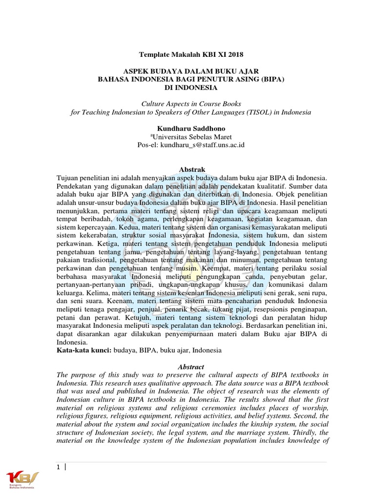 Aspek Budaya dalam Buku Ajar BIPA | PDF | Seni & Disiplin Bahasa | Ilmu Sosial