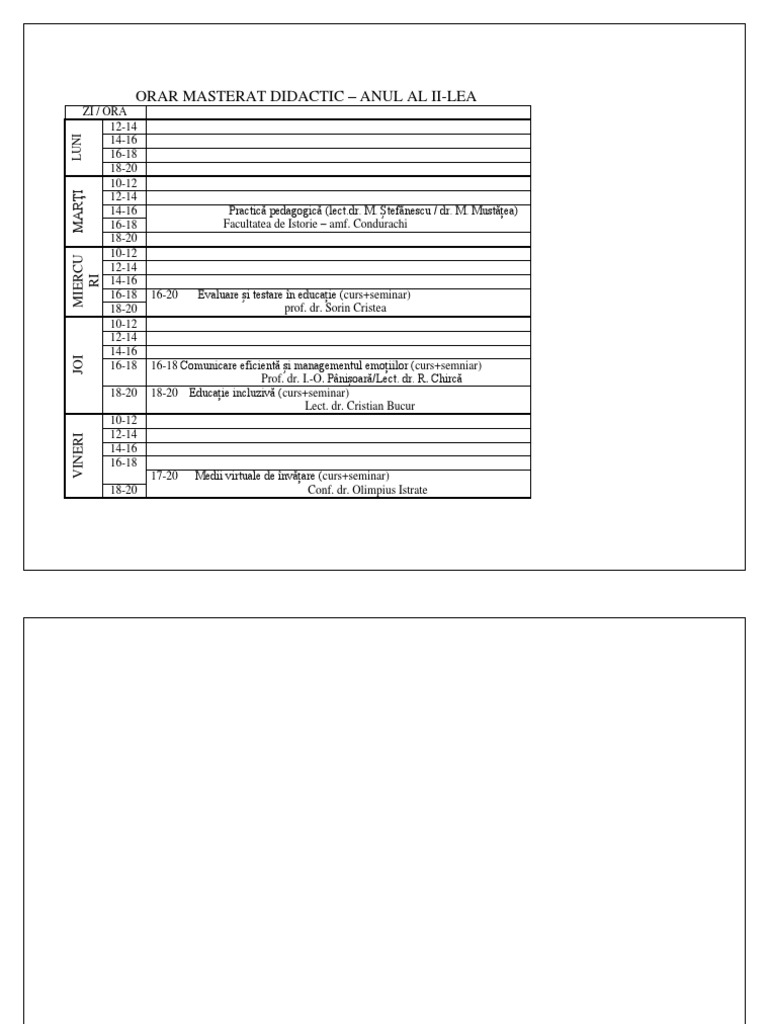 Masterat Didactic orar anul II | PDF