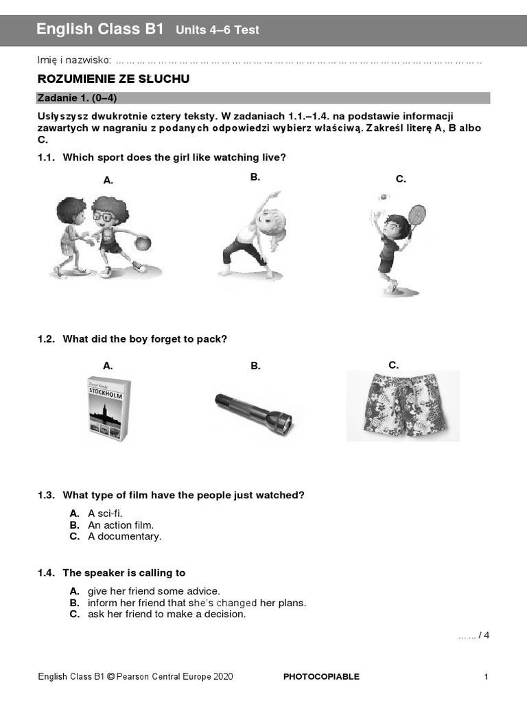 English Class B1 Units 4-6 Test | PDF