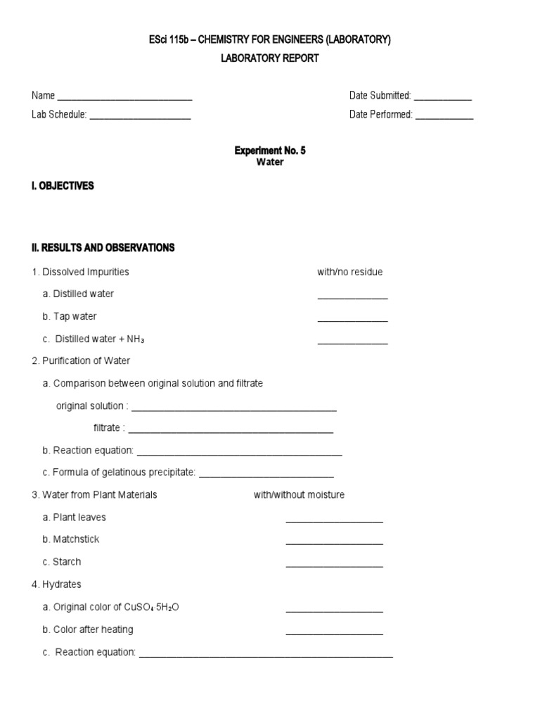 Exp 5 Laboratory Sheet | PDF | Water | Precipitation (Chemistry)