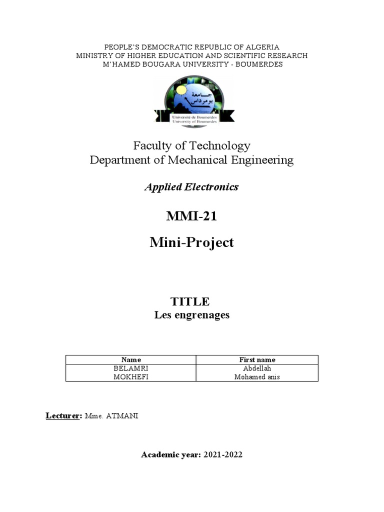 Mini Projet Mmi | PDF | Machine | Cinématique