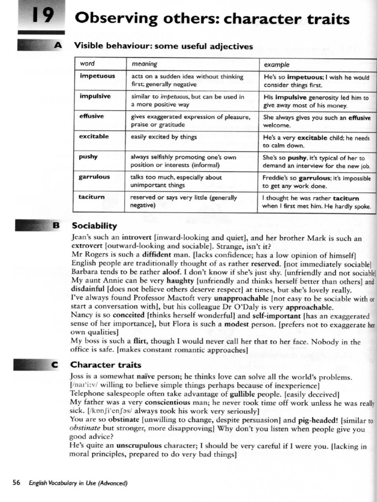 EVIU Advanced - Observing Others Character Traits | PDF