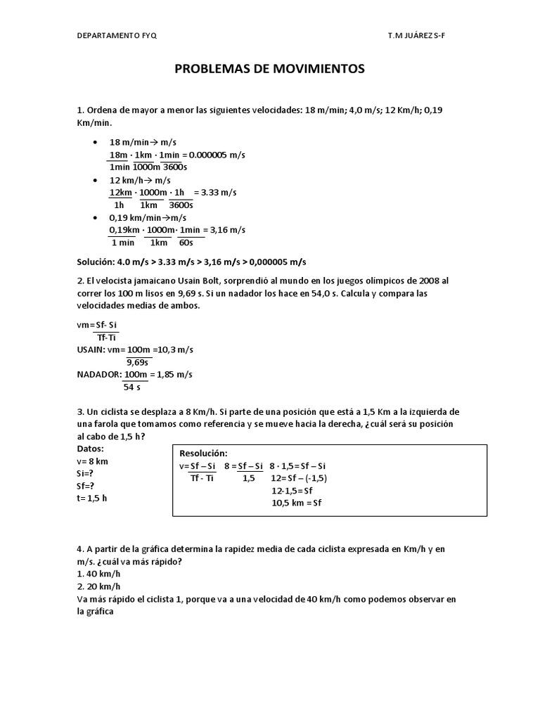 Problemas de Movimientos | PDF | Aceleración | Velocidad