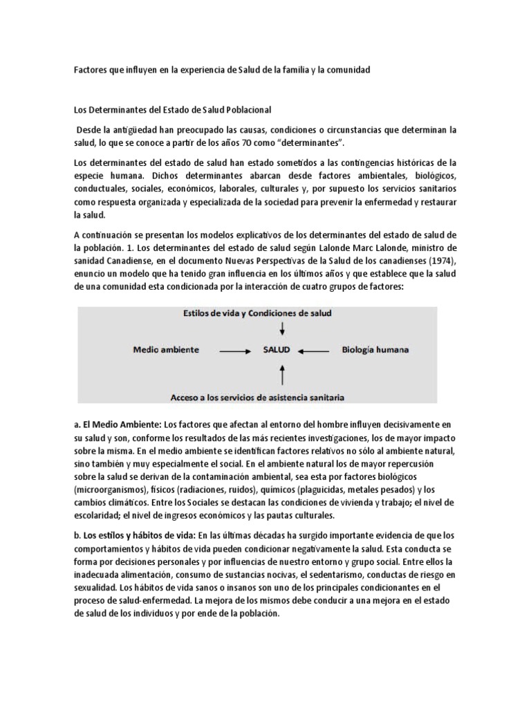 Factores Que Influyen en La Experiencia de Salud de La Familia y La Comunidad | PDF ...