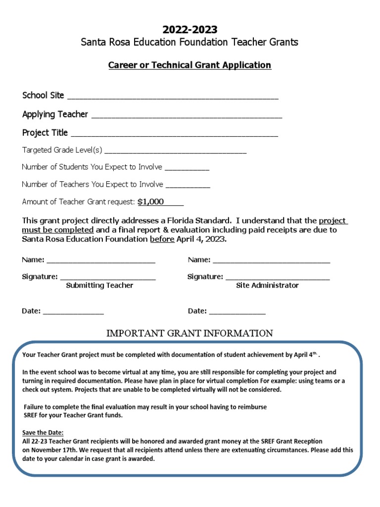 Career or Technical Grant Application 2022-2023 | PDF