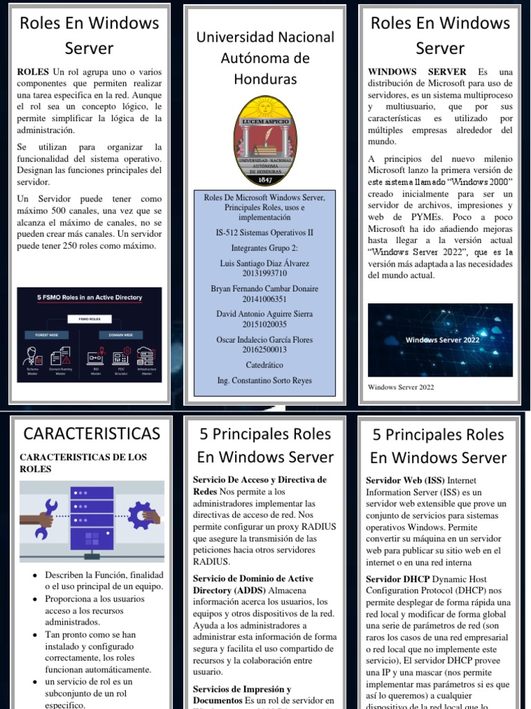 Trifolio Roles de Servidores de Windows Grupo 2 | PDF | Servidor (Computación) | Red de computadoras