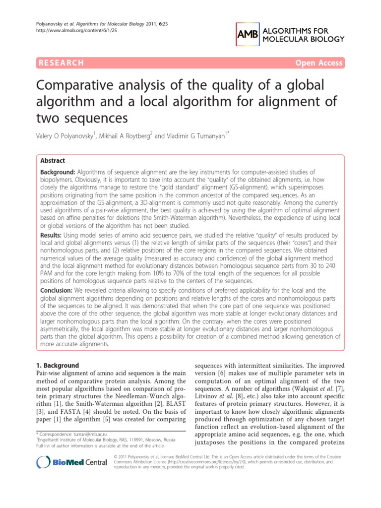 Local and Global Alignment Researchpaper | PDF | Sequence Alignment ...