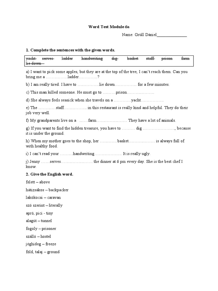 Word Test Module 6a Pdf