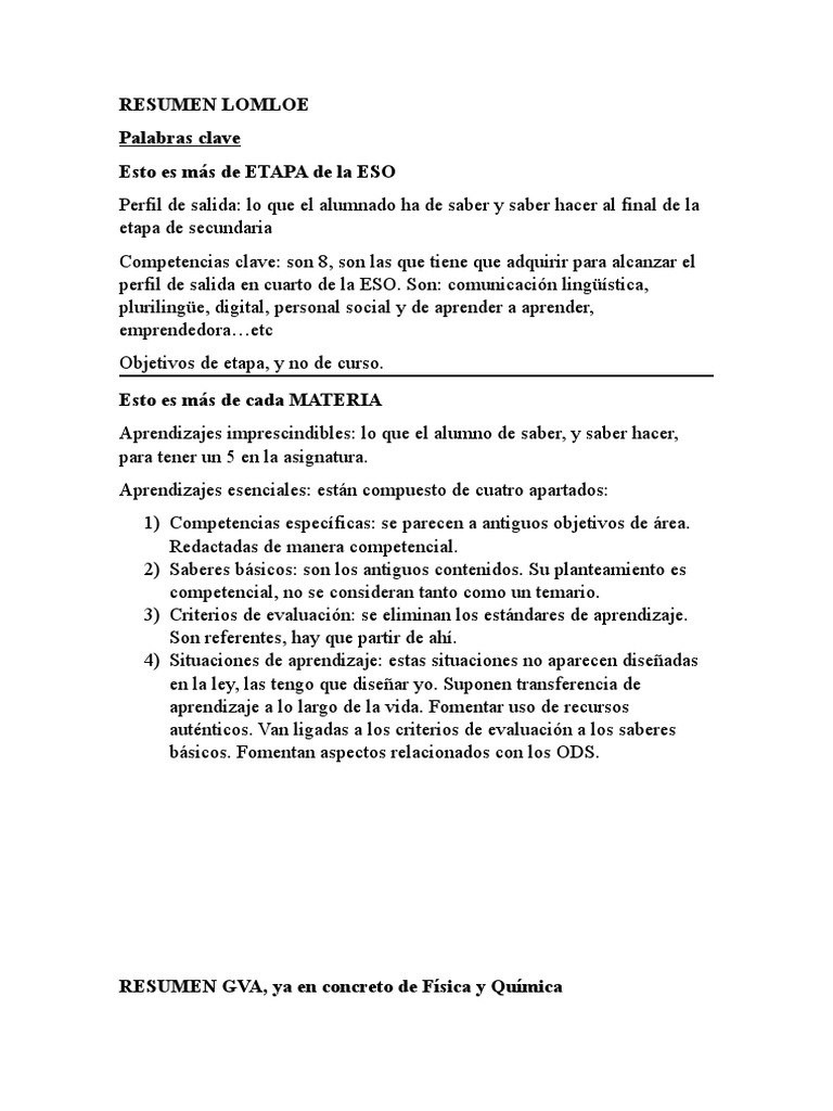 Resumen Lomloe y Gva | PDF | Importar | Aprendizaje