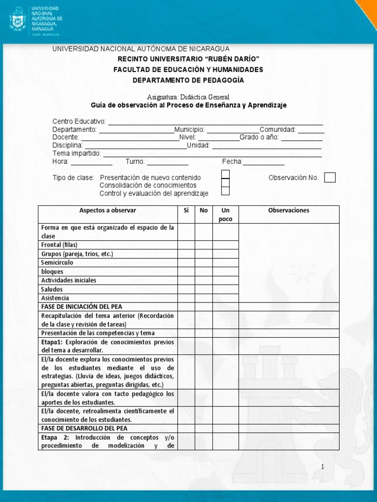 Guía De Observación Pdf Maestros Aprendizaje