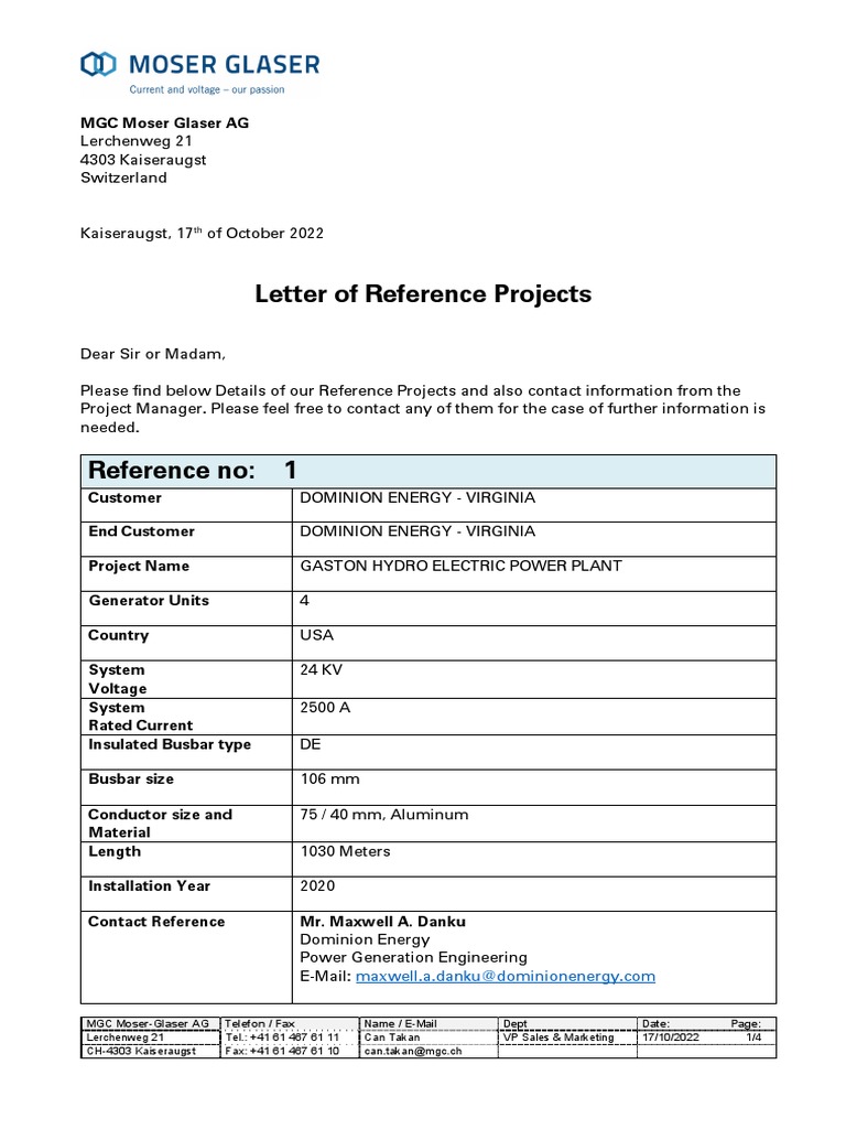 MGC Moser-Glaser Reference Letter, North America | PDF | Power (Physics ...