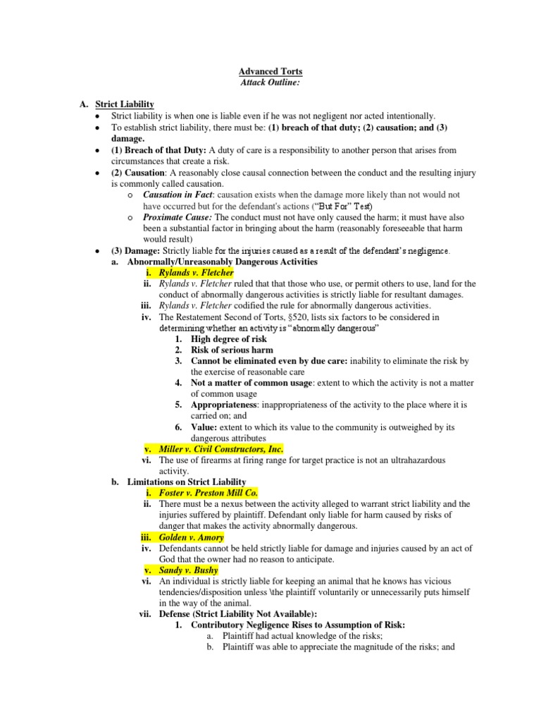 Attack Outline - Advanced Torts | PDF