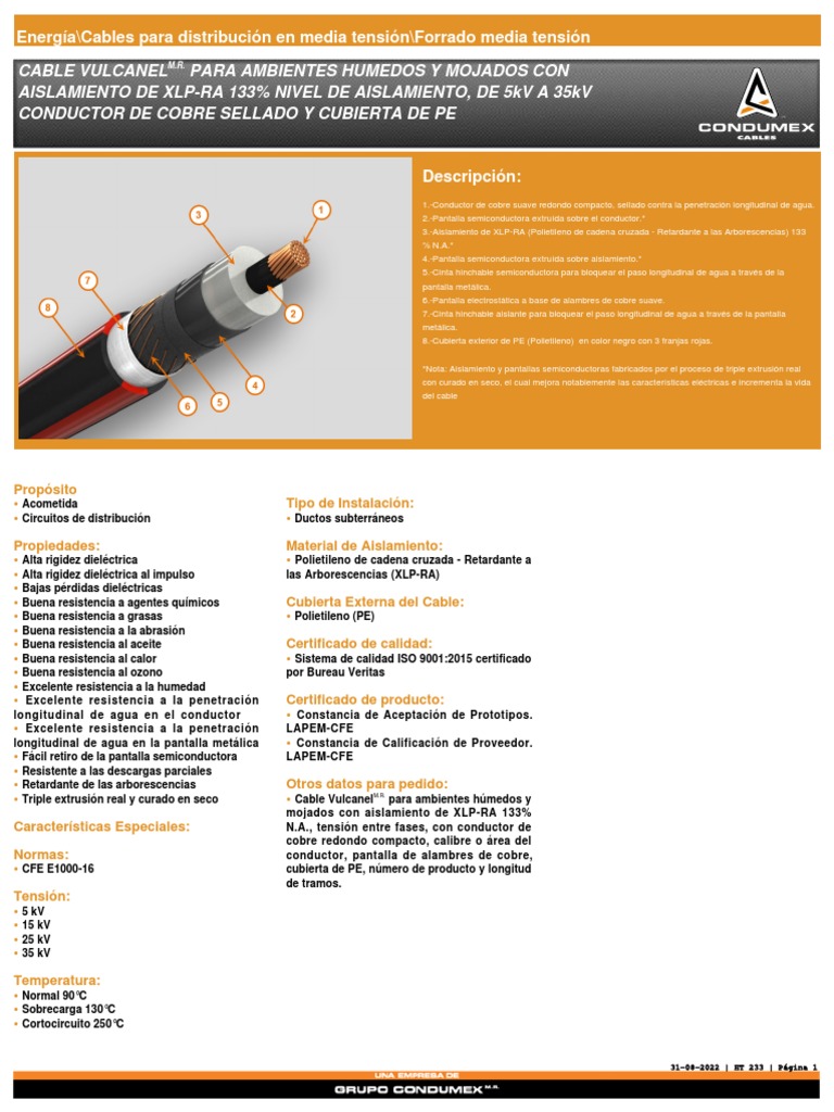 Cable XLP-RA 133% | PDF | Aislador (Electricidad) | Resistor