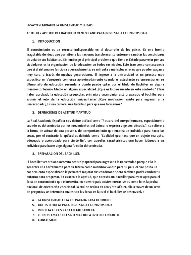 Ensayo Seminario La Universidad y El Pais | PDF | Actitud (psicología ...